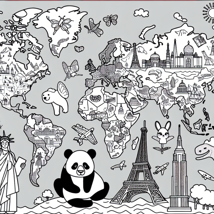 Coloring Page: Interactive World Map Color Page for Kids