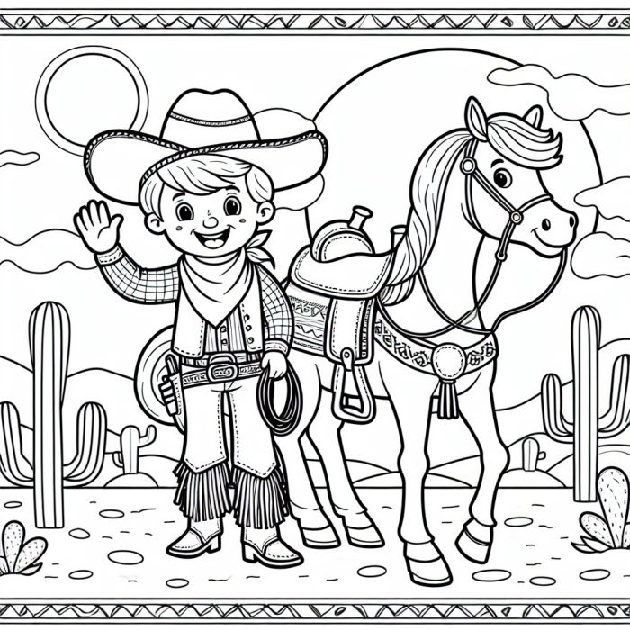 Coloring Page: Wild West Cowboy Color Page for Kids
