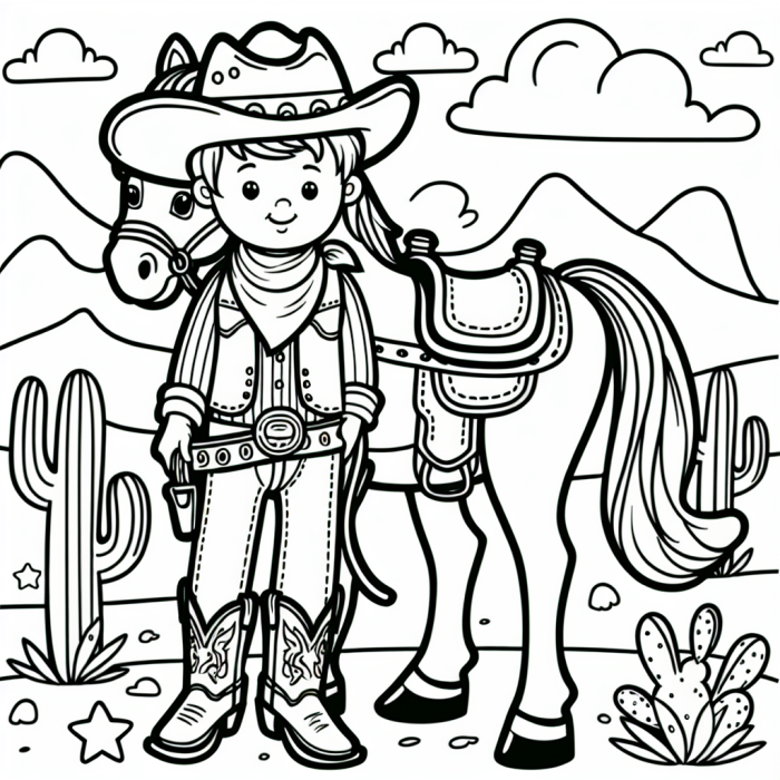 Coloring Page: Cowboy and Horse Color Page for Kids