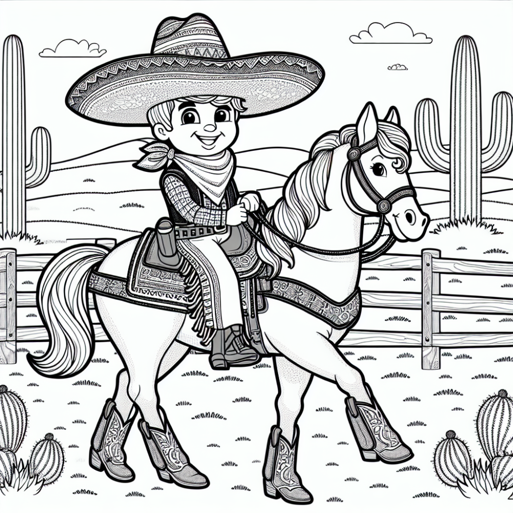 Coloring Page: Western Cowboy Riding a Horse - Color Page for Kids