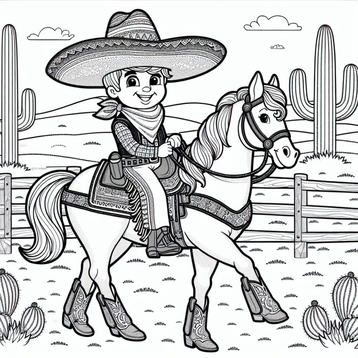 Coloring Page: Western Cowboy Riding a Horse - Color Page for Kids