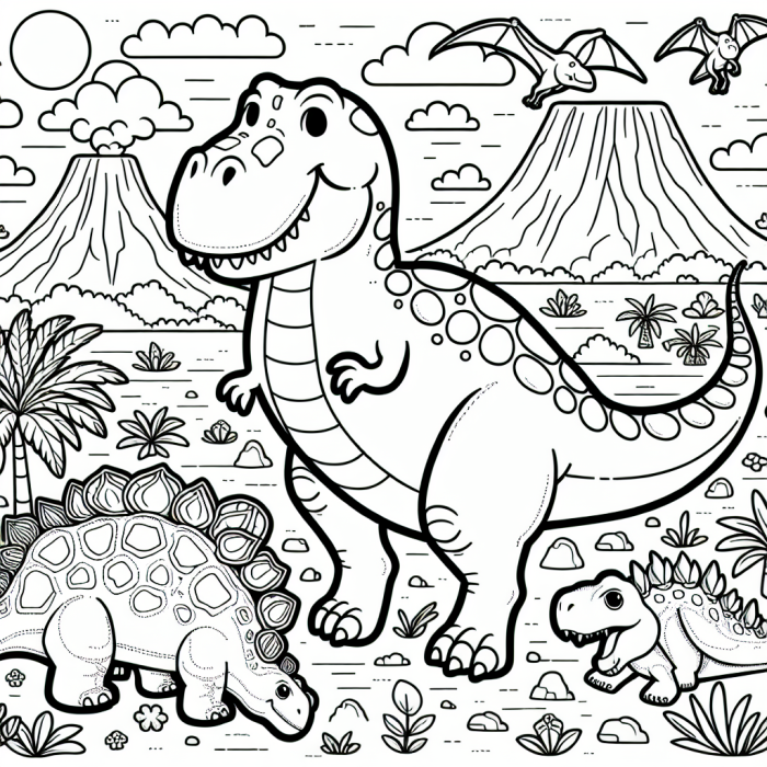 Coloring Page: Exciting Dinosaur Color Page for Kids