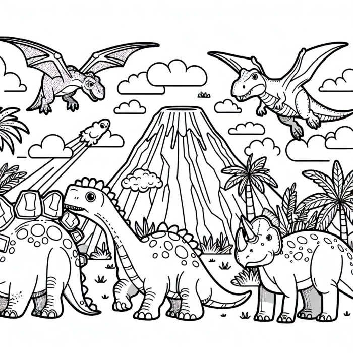 Coloring Page: Dinosaur Color Page for Kids - Engaging Prehistoric Scene