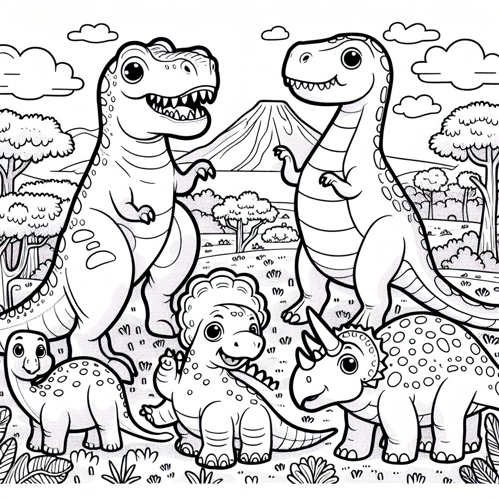 Coloring Page: Fun Dinosaur Color Page for Kids