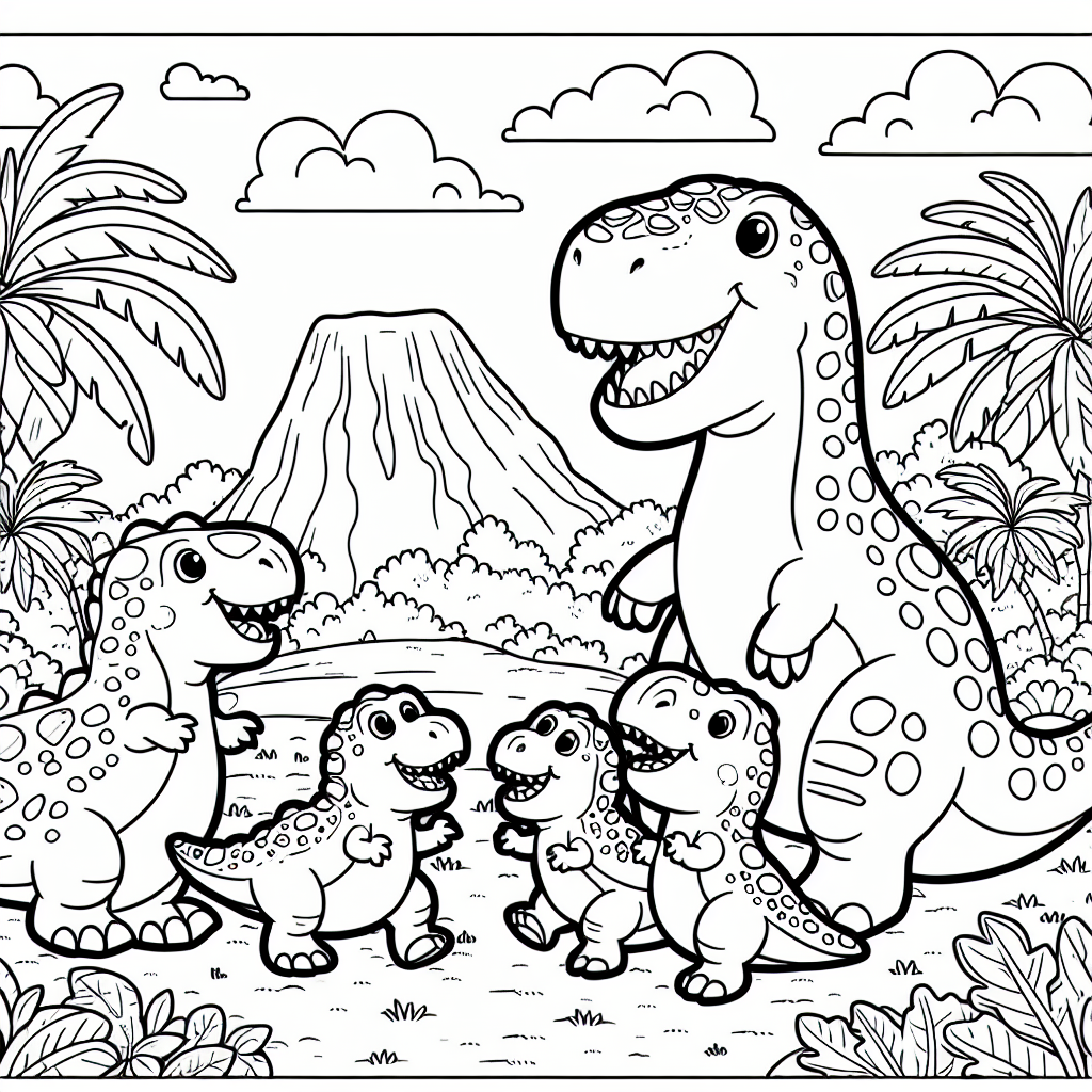 Coloring Page: Dinosaur Family Color Page for Kids