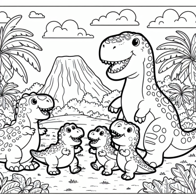 Coloring Page: Dinosaur Family Color Page for Kids