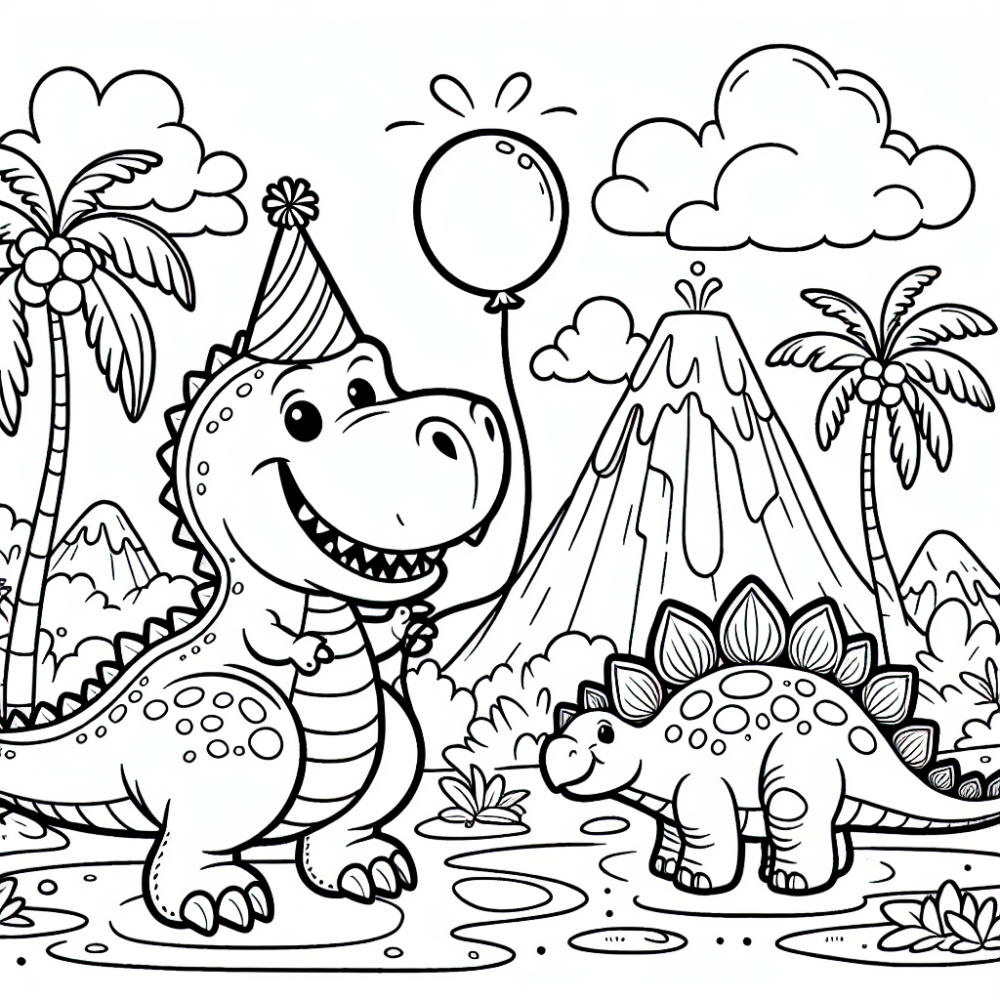 Coloring Page: Dinosaur Party Color Page for Kids