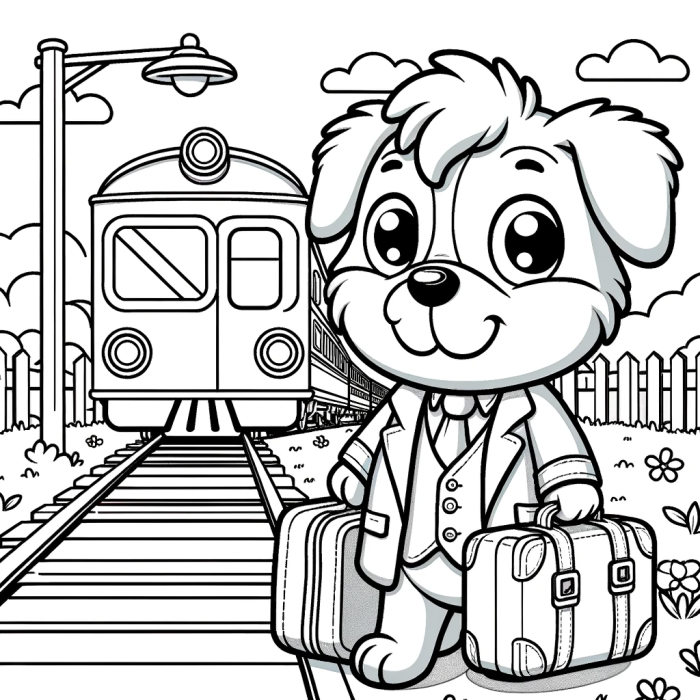 Coloring Page: Puppy Train Station Color Page for Kids