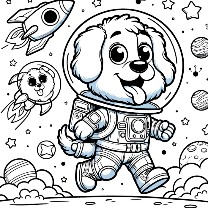 Coloring Page: Canine Astronaut Adventure - Free Color Page for Kids