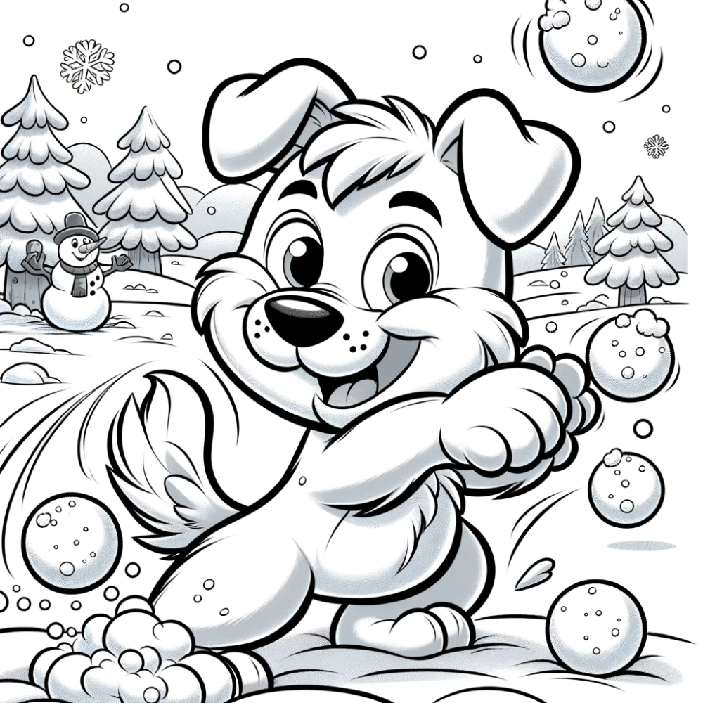Coloring Page: Winter Puppy Playtime - Color Page for Kids