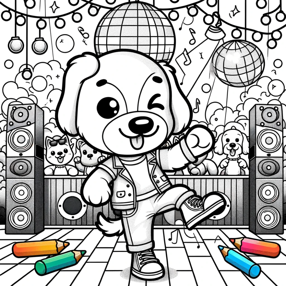 Coloring Page: Joyful Dog Dance Party - Color Page for Kids