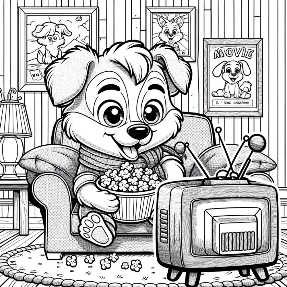Coloring Page: Puppy Popcorn Time - Fun Color Page for Kids
