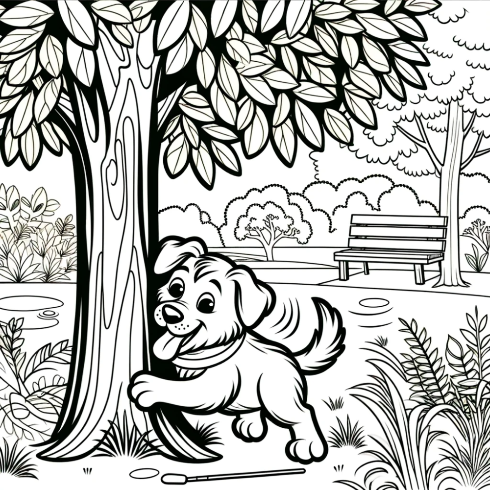Coloring Page: Color Page for Kids: Joyful Dog at Play