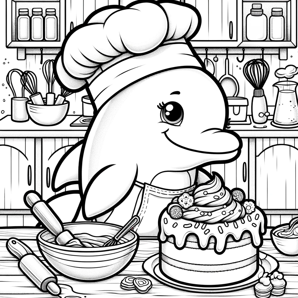 Coloring Page: Delightful Dolphin Cake Decoration - Color Page for Kids