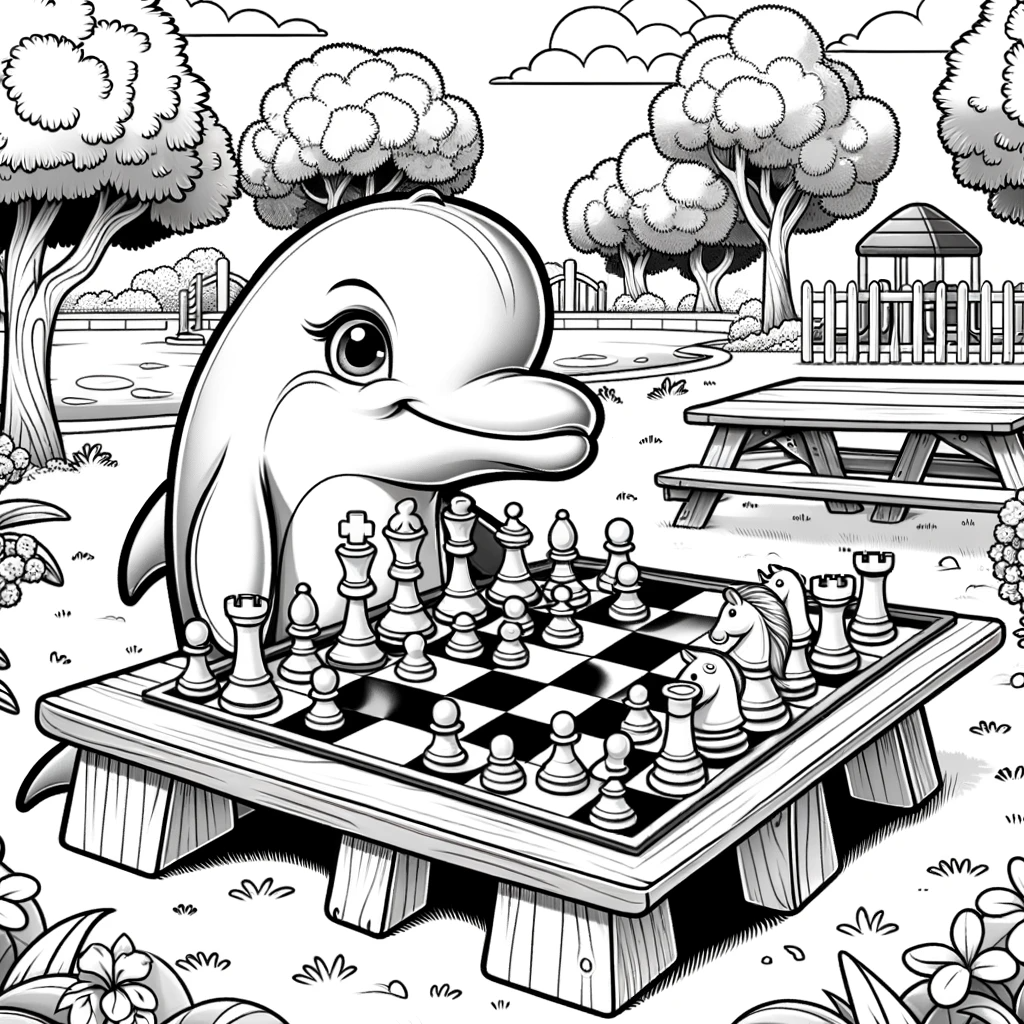 Coloring Page: Dolphin Chess Game Color Page for Kids - Creative ...