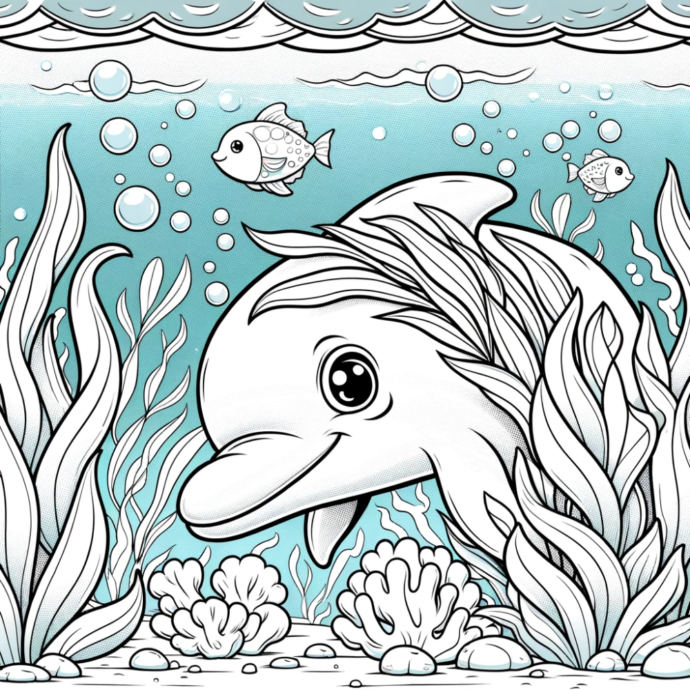 Coloring Page: Playful Dolphin Color Page for Kids - Underwater Art ...