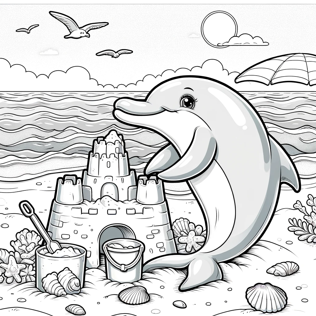 Coloring Page: Dolphin Beach Adventure - Free Color Page for Kids