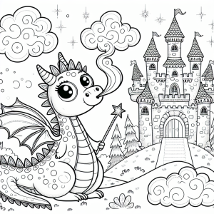 Coloring Page: Magical Dragon Castle Color Page for Kids