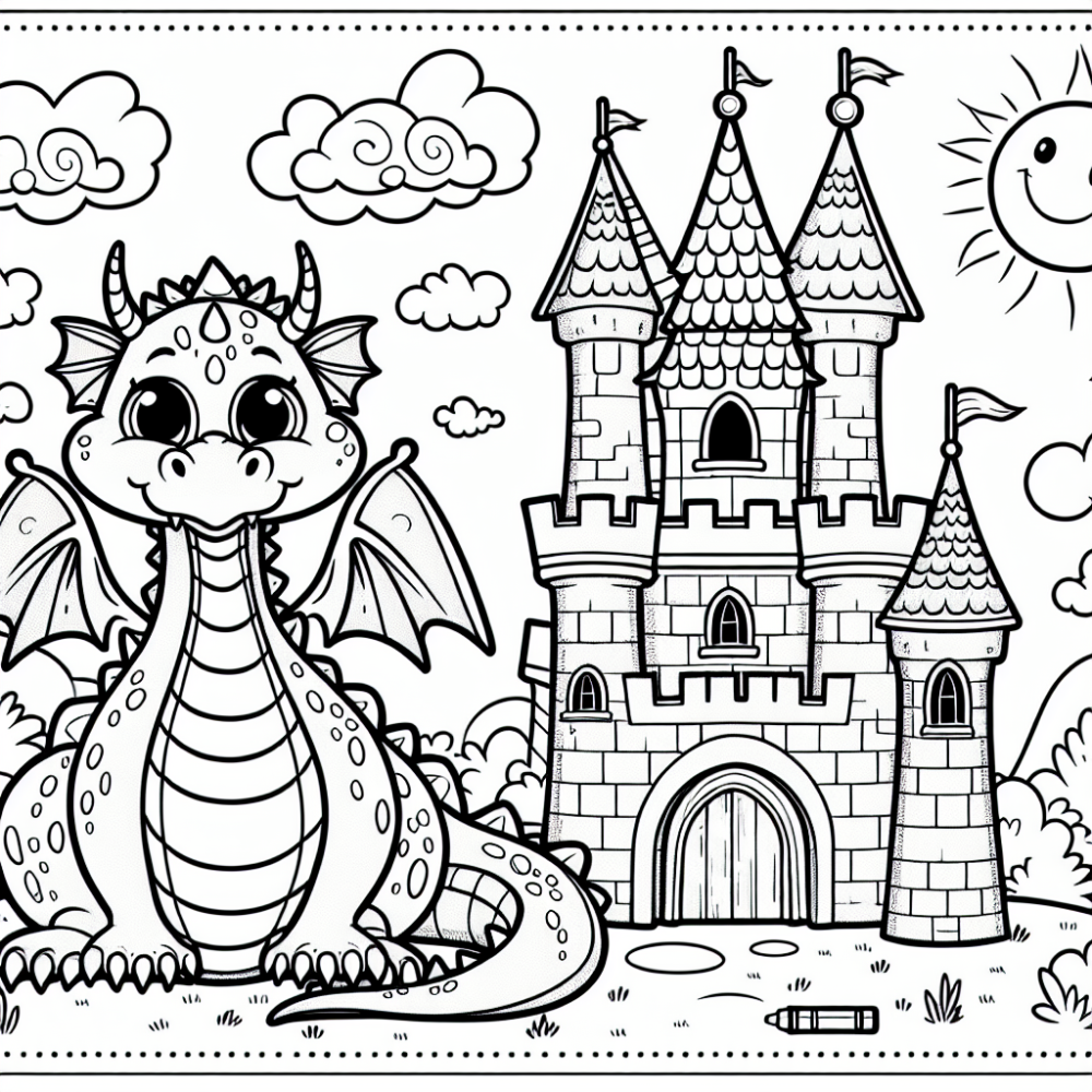 Coloring Page: Enchanting Dragon and Castle Color Page for Kids