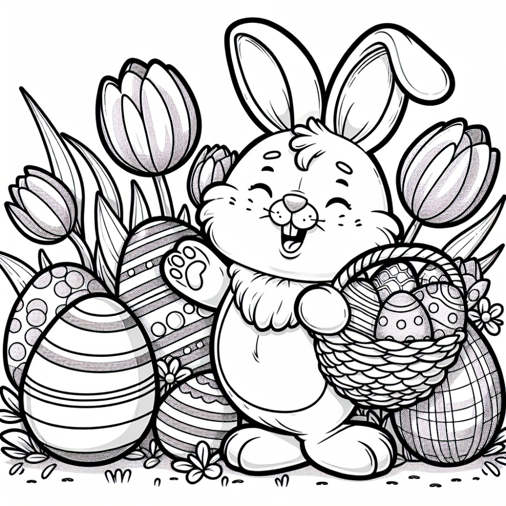 Coloring Page: Cheerful Easter Bunny Color Page for Kids
