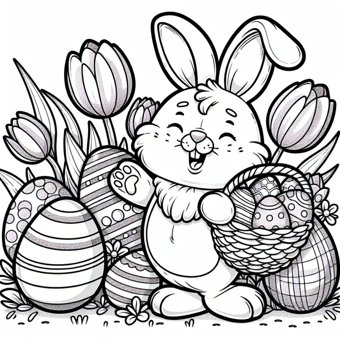Coloring Page: Cheerful Easter Bunny Color Page for Kids