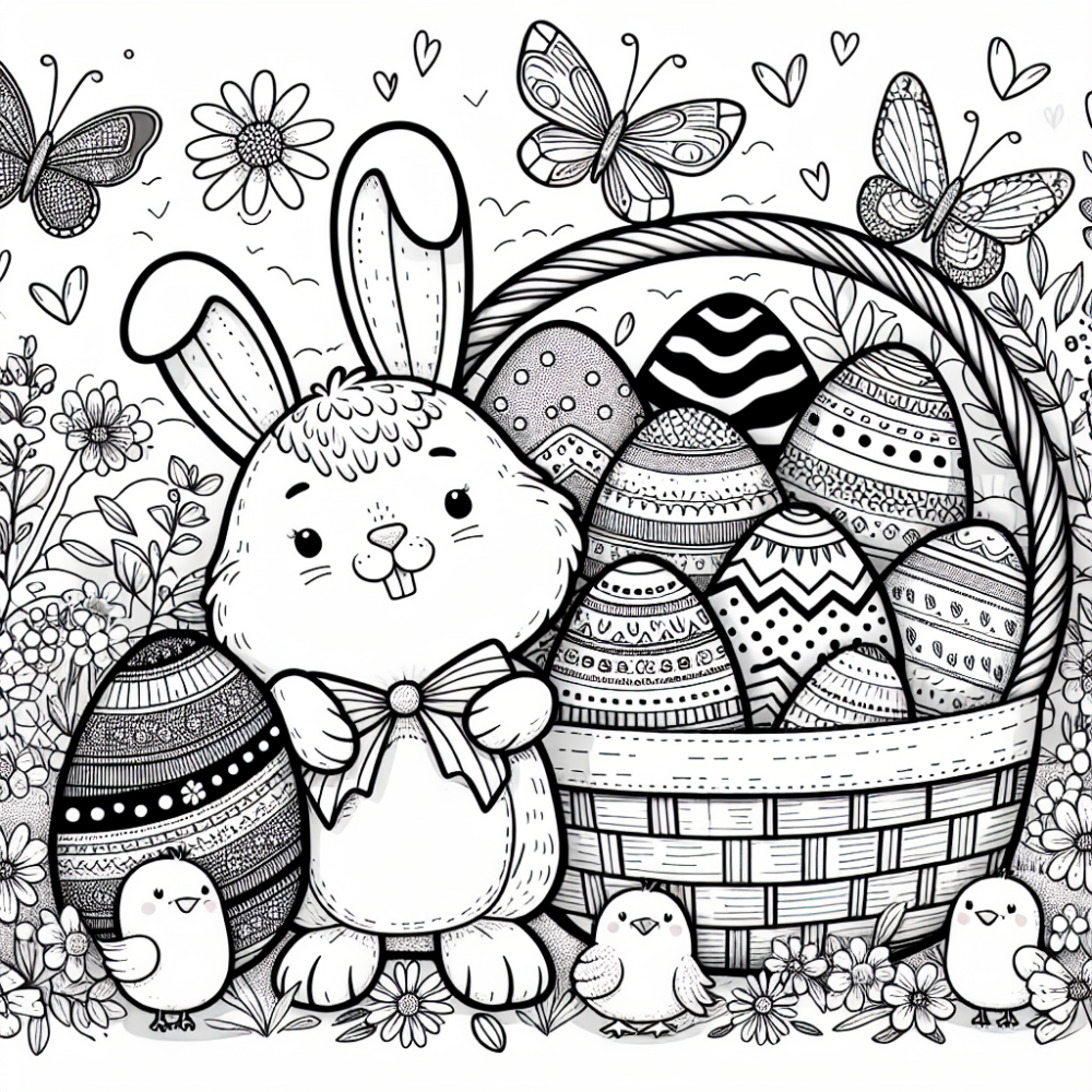 Coloring Page: Easter Bunny with Basket - Color Page for Kids