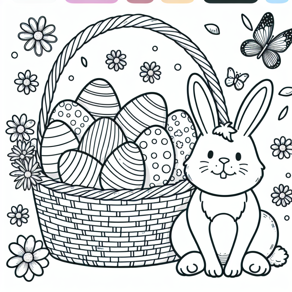 Coloring Page: Easter Bunny and Basket Color Page for Kids