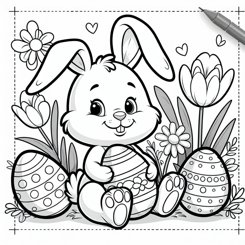 Coloring Page: Cheerful Bunny Easter Egg Color Page for Kids
