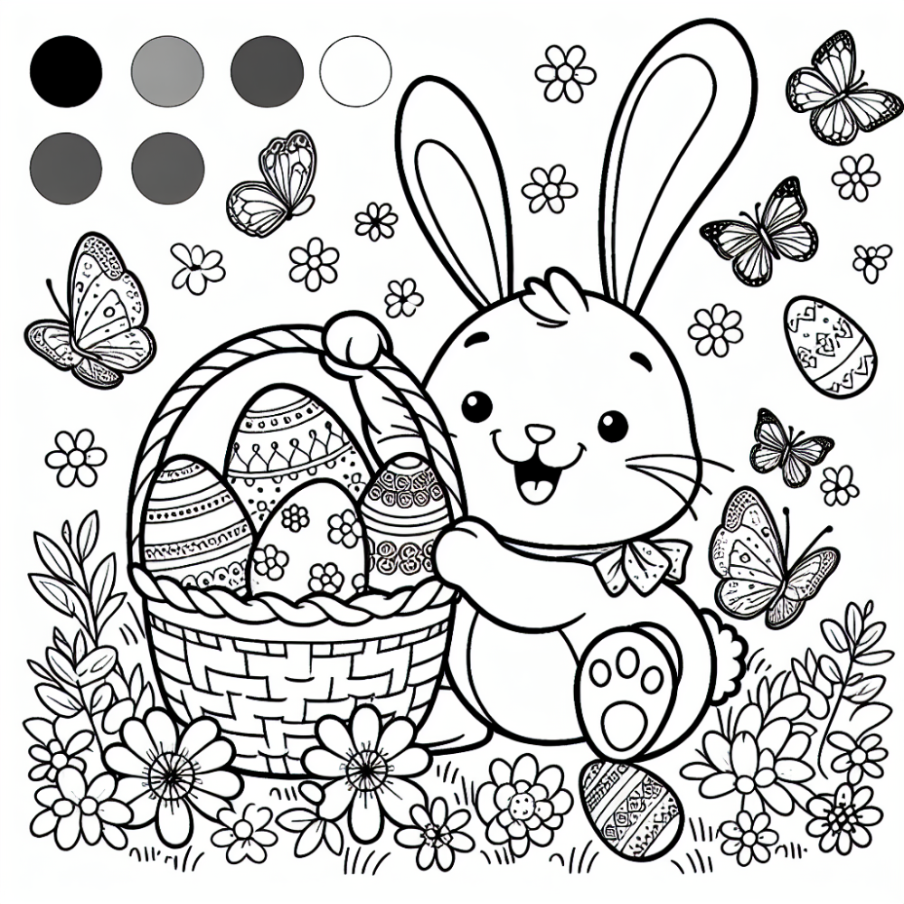 Coloring Page: Adorable Bunny Easter Color Page for Kids
