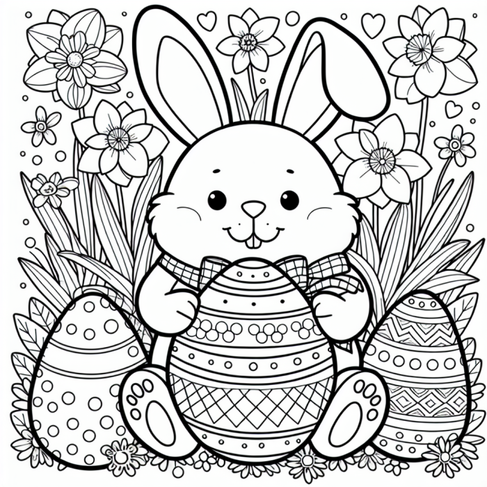 Coloring Page: Adorable Bunny Easter Color Page for Kids
