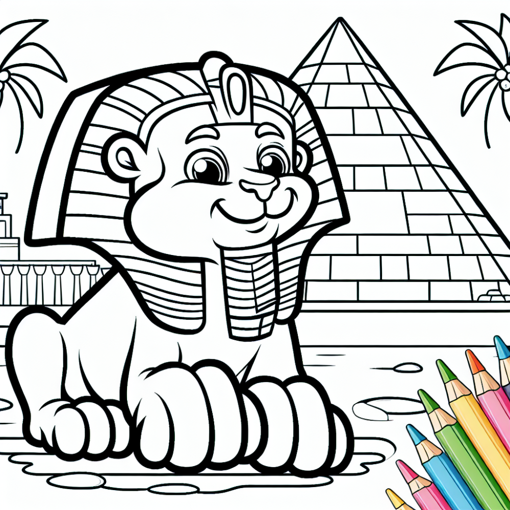 Coloring Page: Color Page for Kids - Pharaoh Lion in Egyptian Setting