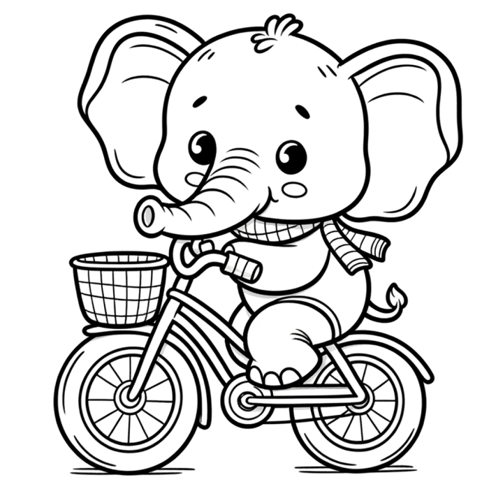 Coloring Page: Elephant Bicycle Ride - Free Color Page for Kids