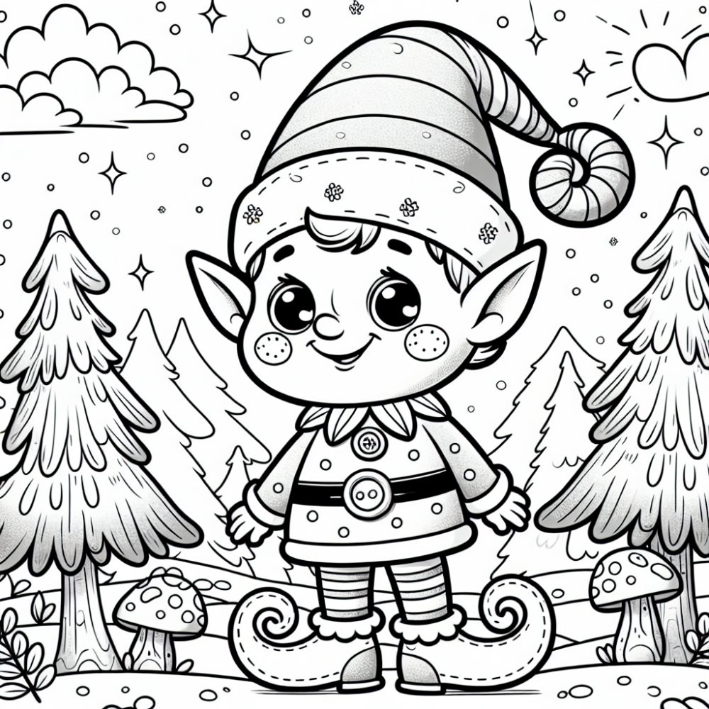 Coloring Page: Festive Elf Color Page for Kids