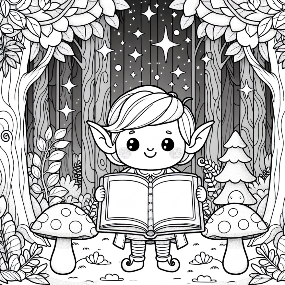 Coloring Page: Enchanting Elf in the Forest Color Page for Kids