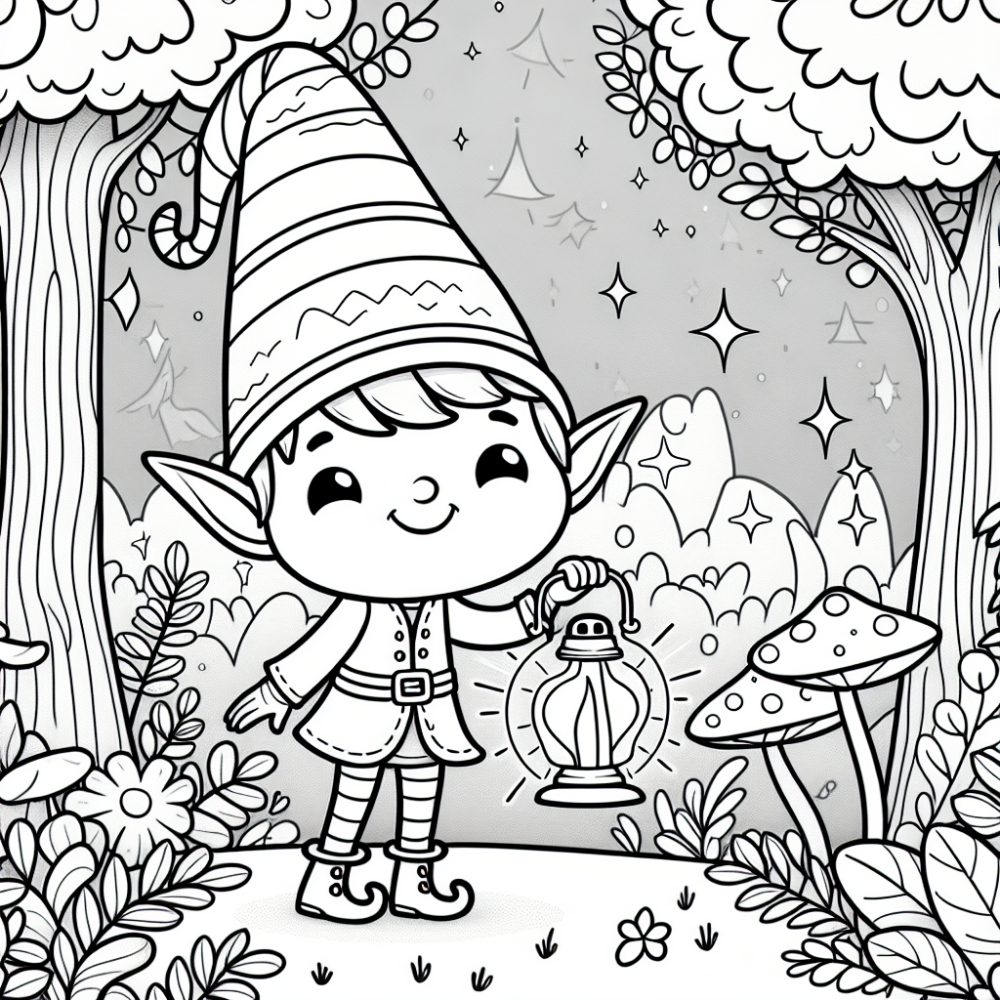 Coloring Page: Enchanting Elf in the Forest Color Page for Kids