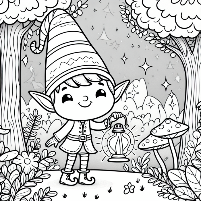 Coloring Page: Enchanting Elf in the Forest Color Page for Kids