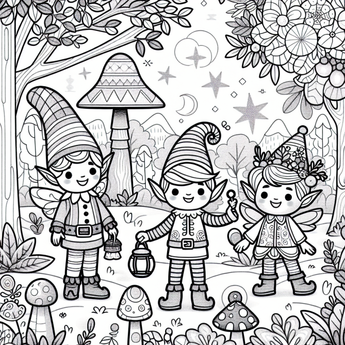 Coloring Page: Whimsical Elf Adventure Color Page for Kids