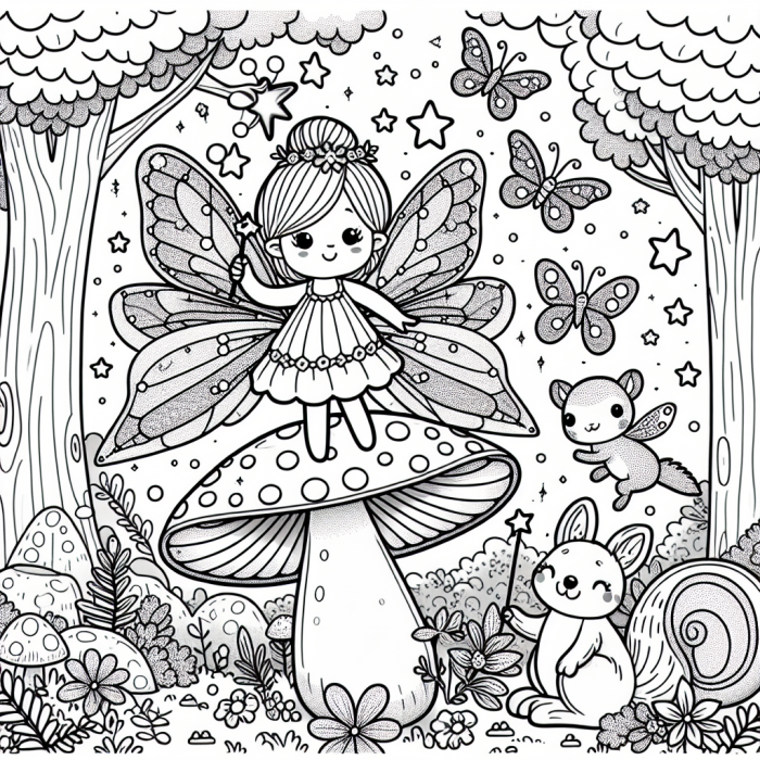 Coloring Page: Magical Fairy Forest: Color Page for Kids
