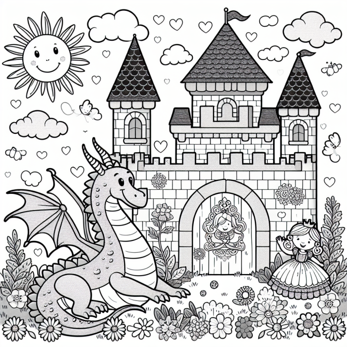 Coloring Page: Enchanting Dragon and Princess Color Page for Kids