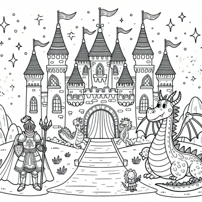 Coloring Page: Castle and Dragons Color Page for Kids