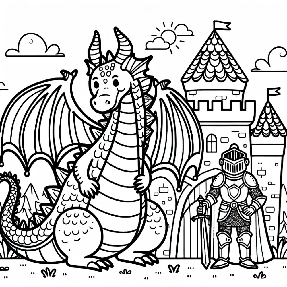 Coloring Page: Enchanting Dragon and Knight Color Page for Kids