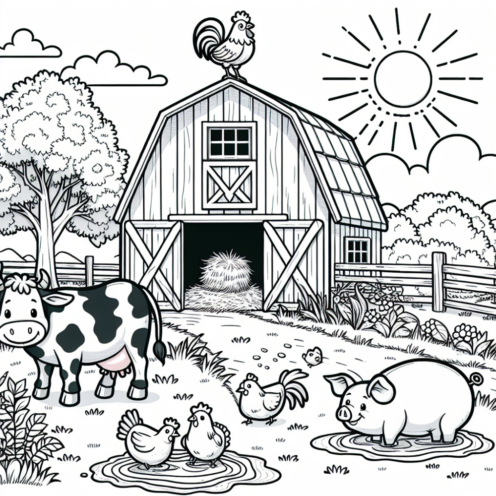 Coloring Page: Charming Farm Animals Color Page for Kids