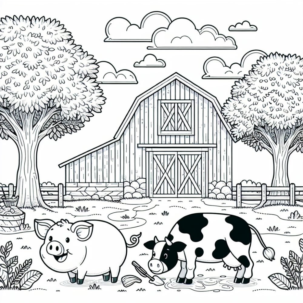 Coloring Page: Farm Animal Fun Color Page for Kids