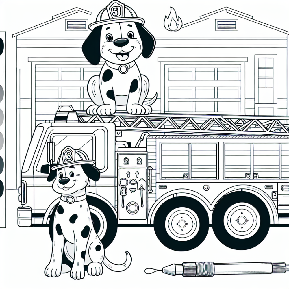 Coloring Page: Exciting Firefighter Dalmatian Color Page for Kids