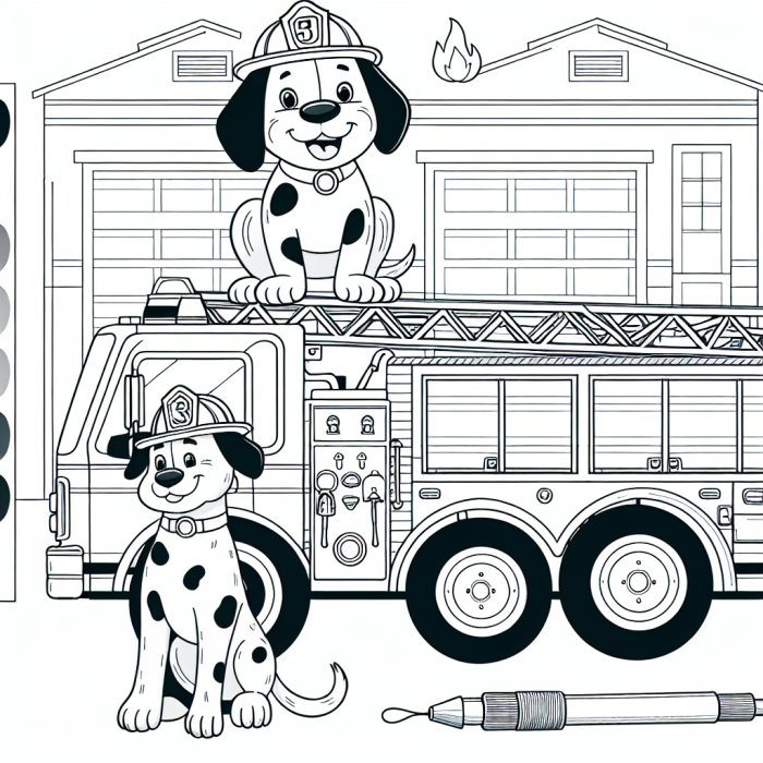 Coloring Page: Exciting Firefighter Dalmatian Color Page for Kids