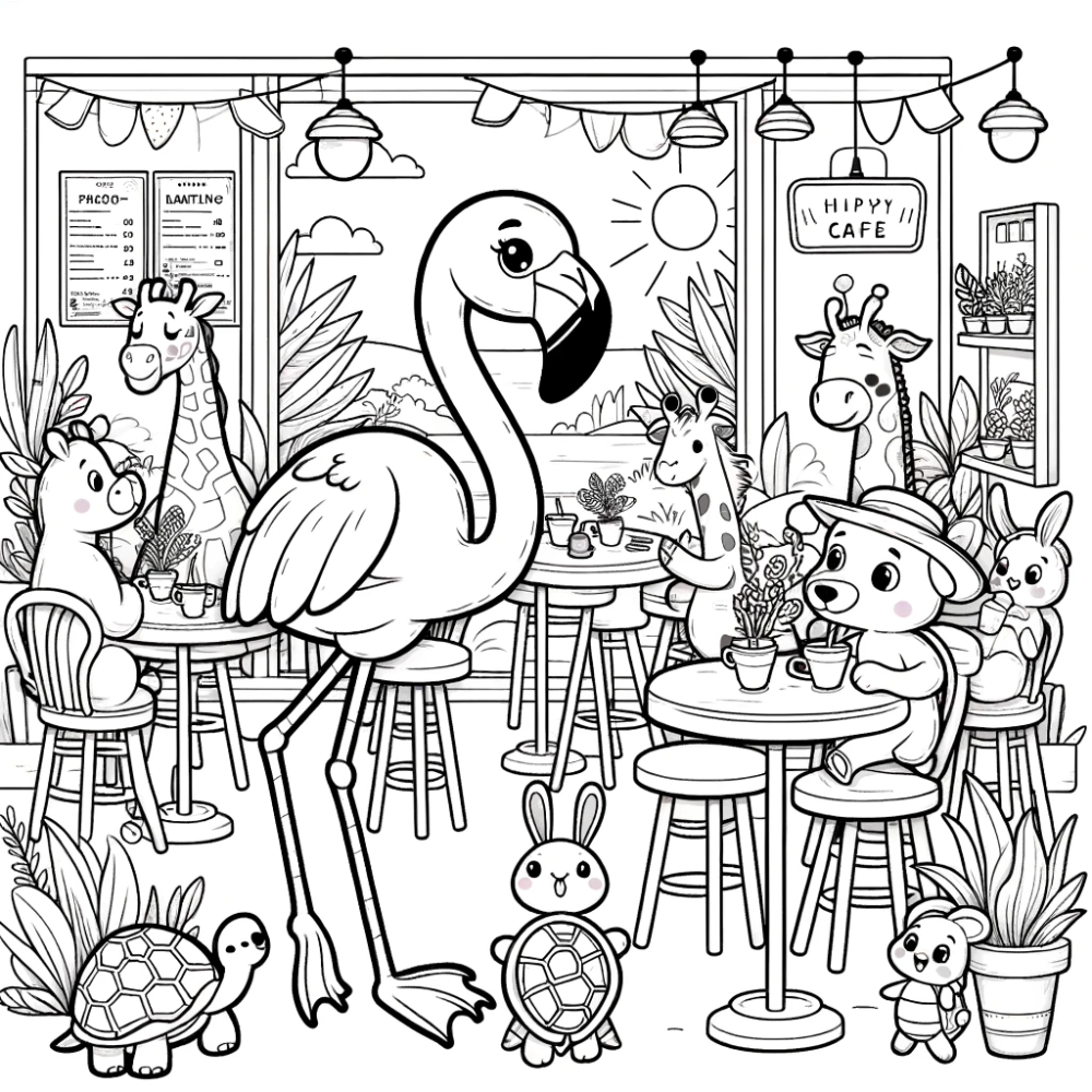 Coloring Page: Enchanted Animal Cafe - Free Color Page for Kids