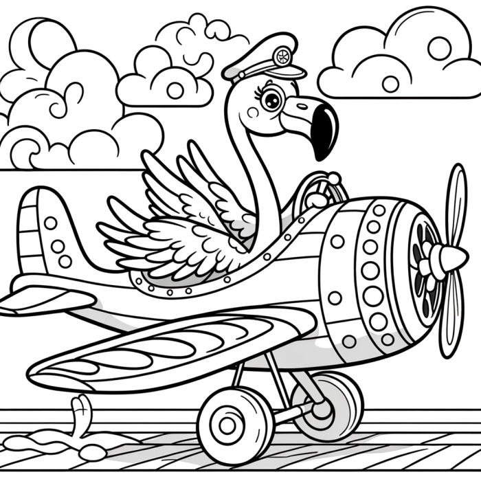Coloring Page: Bird Pilot Adventure - Free Printable Color Page for Kids