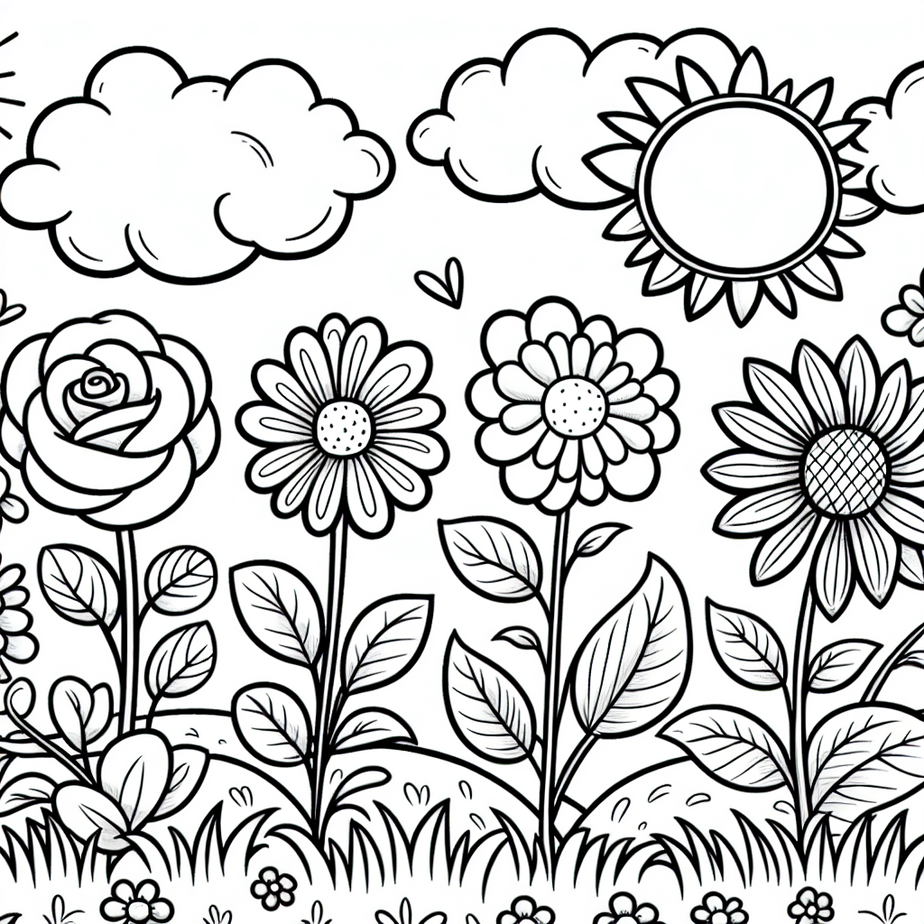 Coloring Page: Color Sheet for Kids Colorful Flower Field