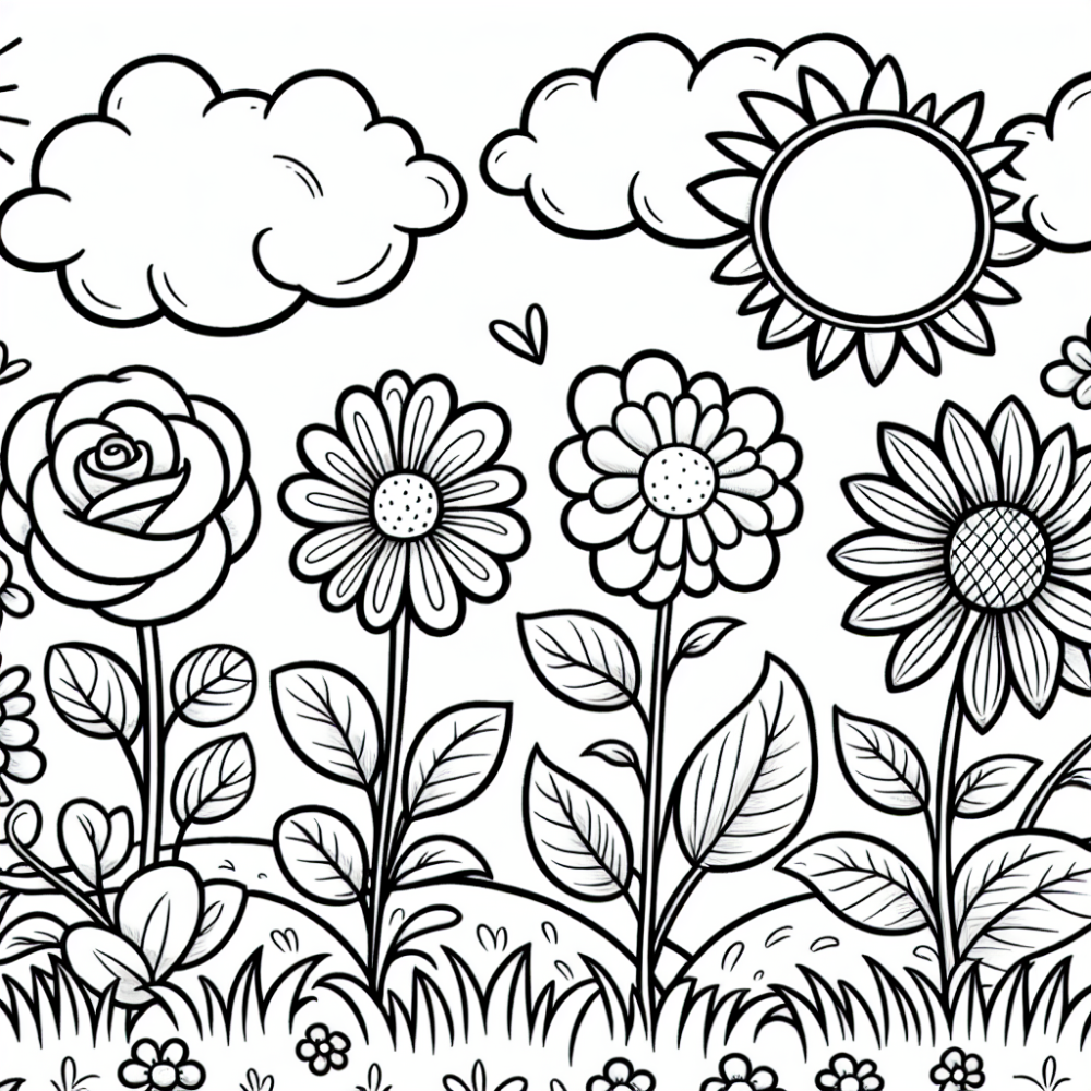 Coloring Page: Color Sheet for Kids Colorful Flower Field