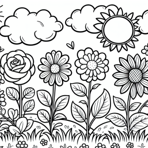 Coloring Page: Color Sheet for Kids Colorful Flower Field